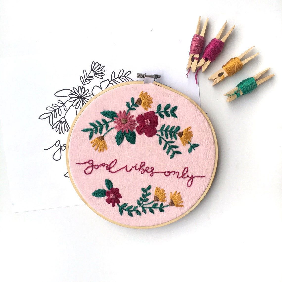 PDF DIGITAL Embroidery Pattern Good Vibes Only Embroidery - Etsy