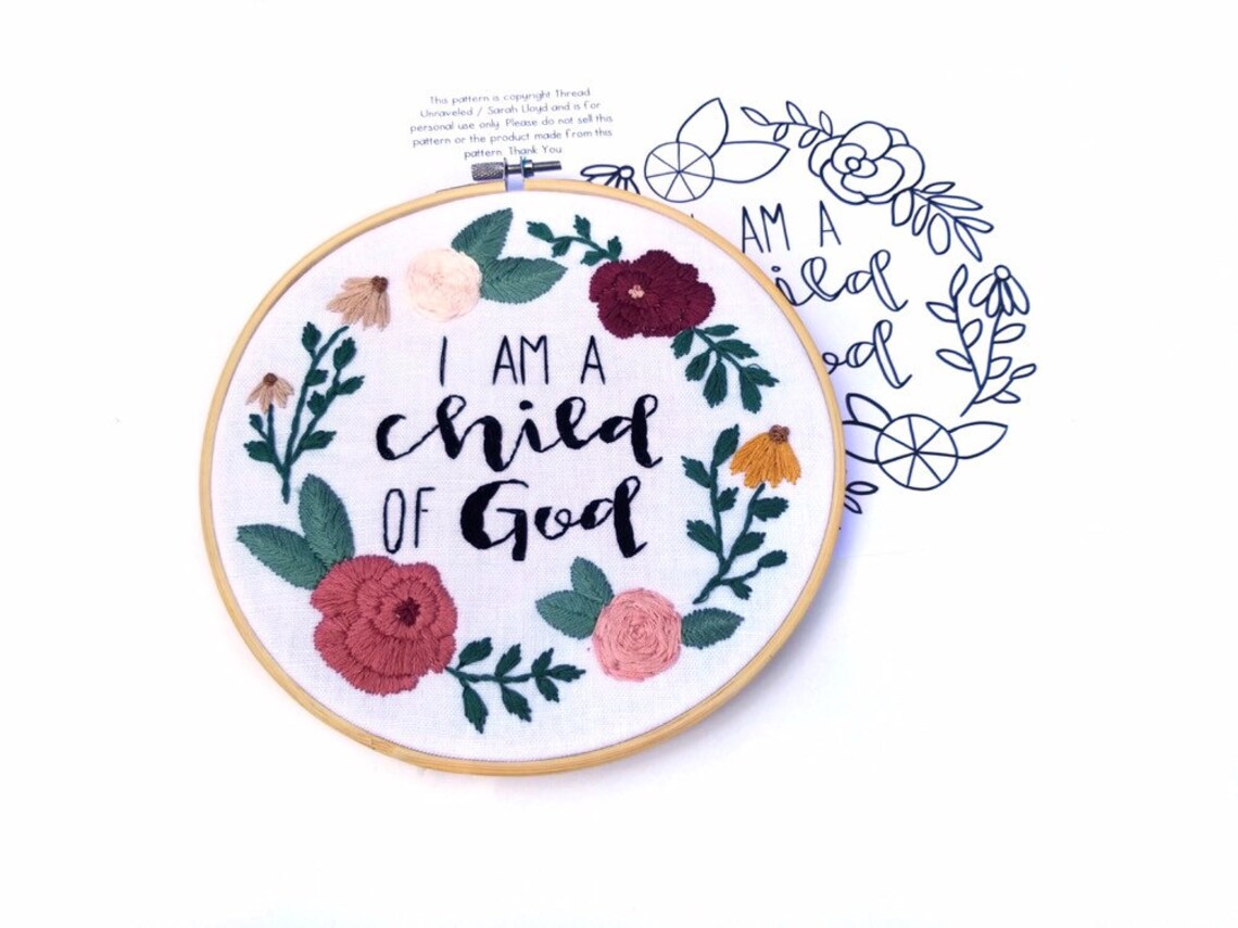 PDF DIGITAL Embroidery Pattern I Am A Child of God Thread - Etsy