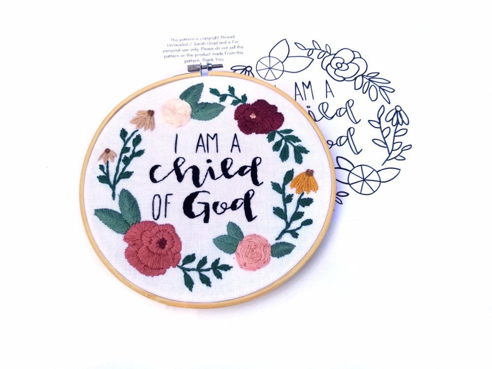 PDF DIGITAL Embroidery Pattern I Am A Child of God Thread - Etsy