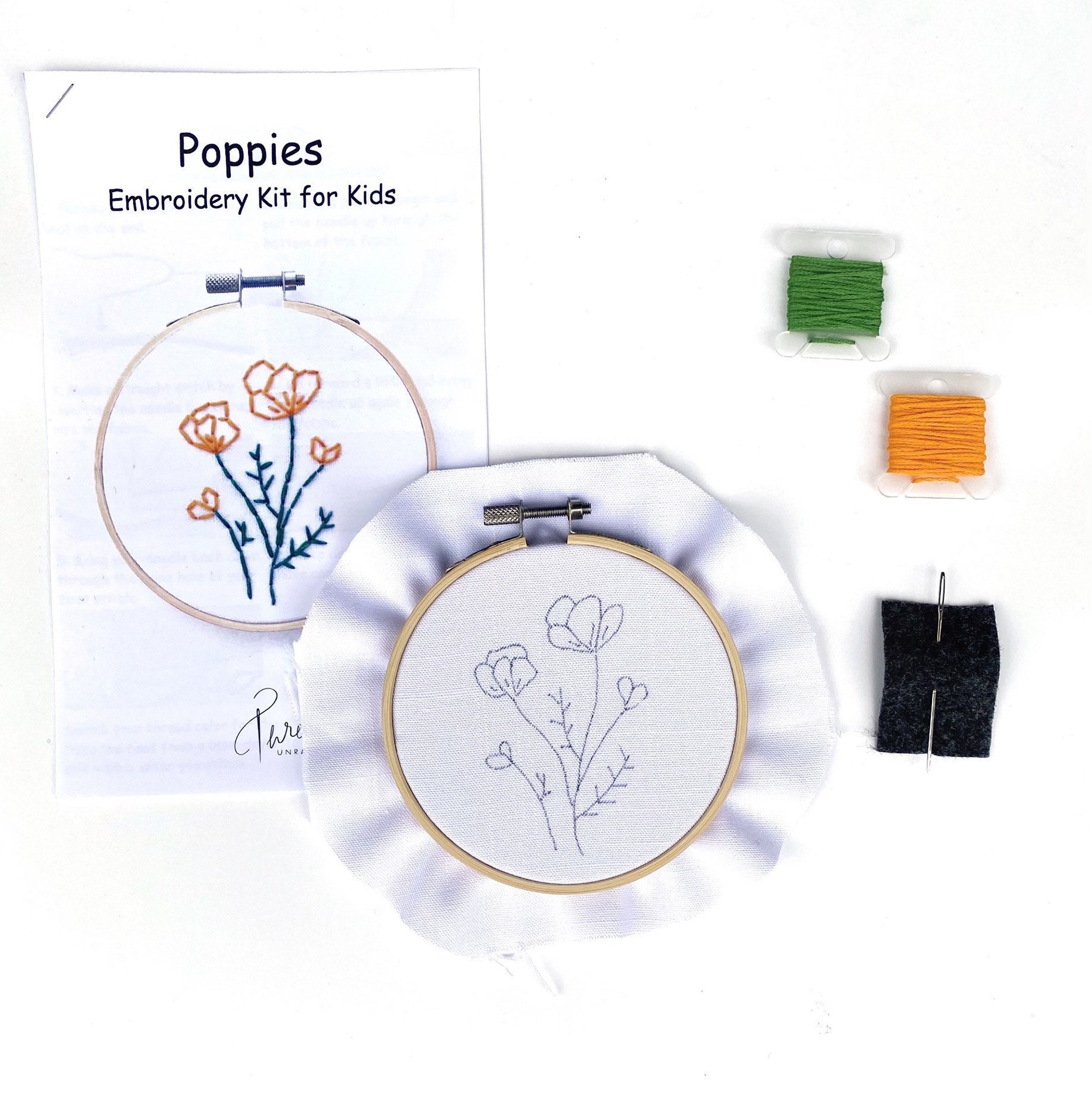 Poppies Embroidery KIT FOR KIDS with Pre-Printed Fabric and | Etsy