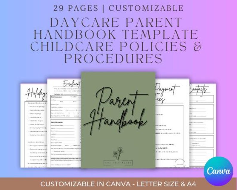 Daycare Parent Handbook Template | Editable Canva Childcare Policies ...