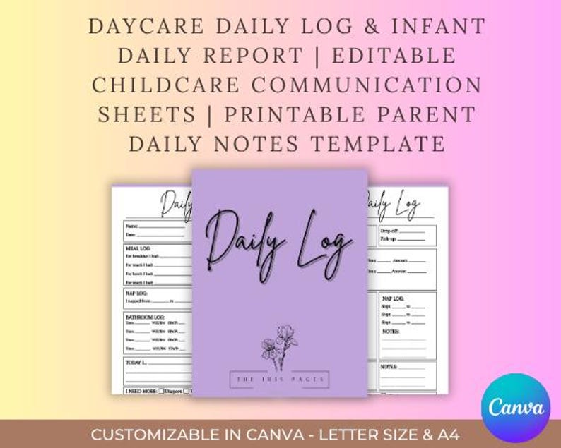 Daycare Daily Log & Infant Daily Report | Editable Childcare ...