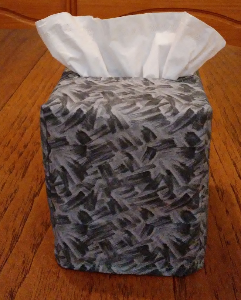 Tissue Box Cover, Square, Shades of Gray Painted Brush Strokes Fabric ...