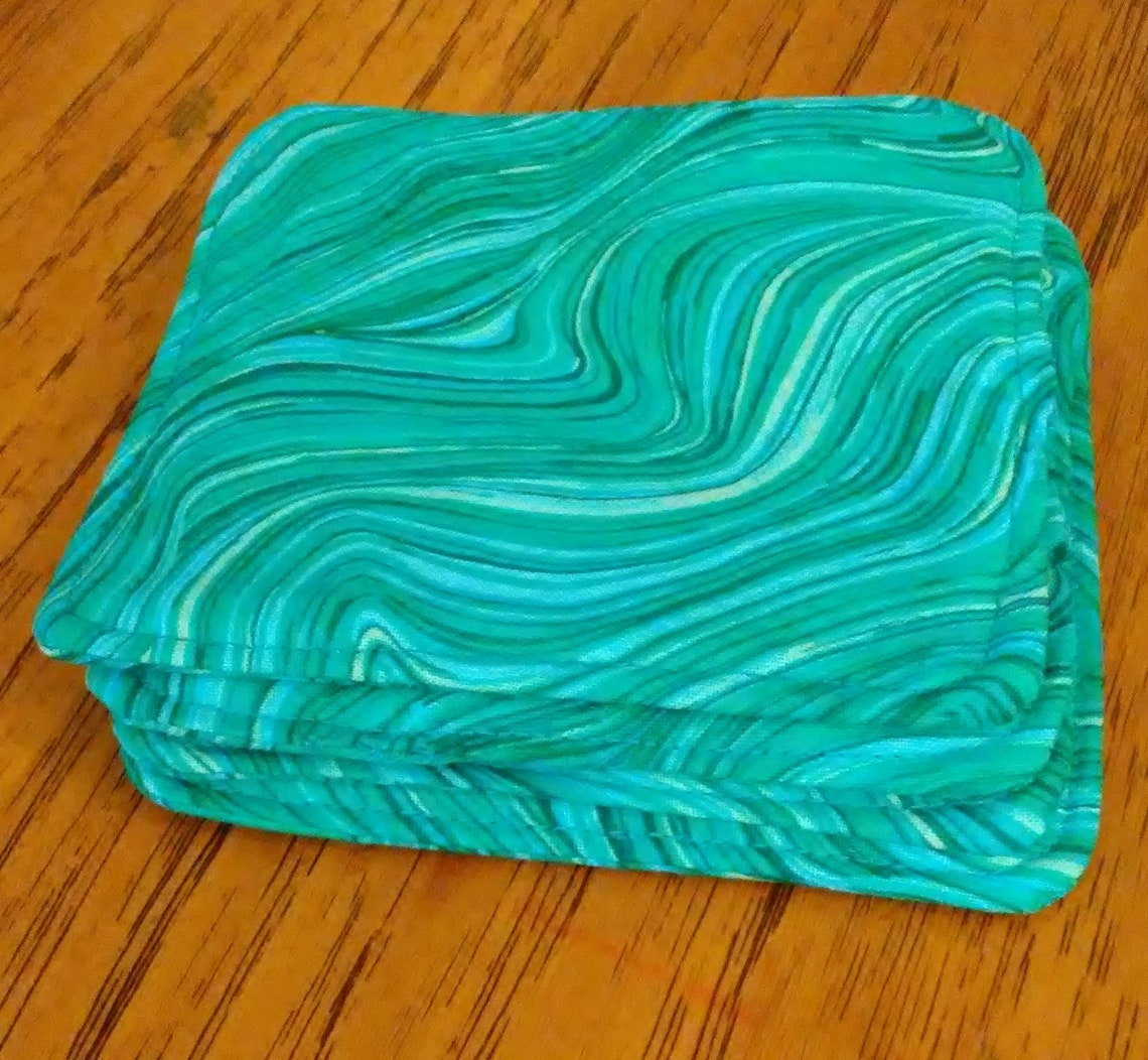 Square Coasters Set of 4 Green Marble Fabric Coasters - Etsy