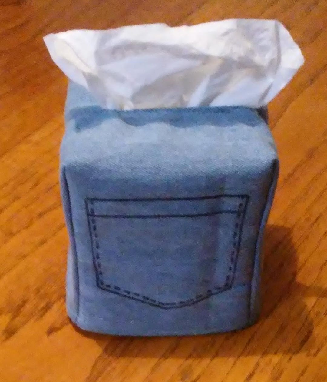 Tissue Box Cover, Square, Blue Denim With Pocket Designs Fabric Square ...