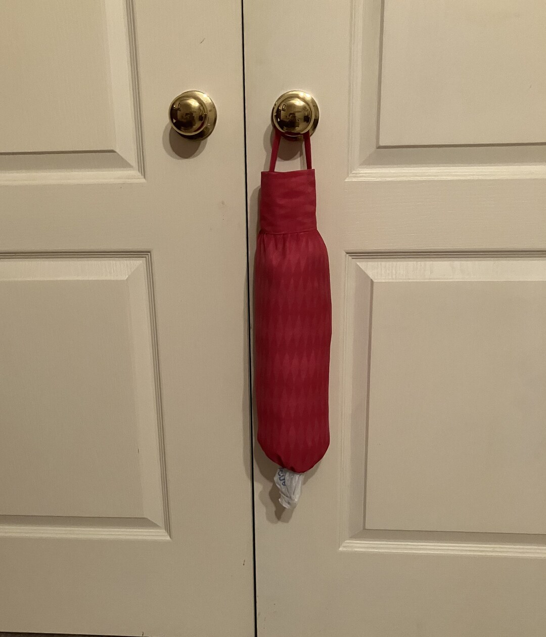 Grocery Bag Holder, Red Fabric Plastic Bag Container With Band at the ...
