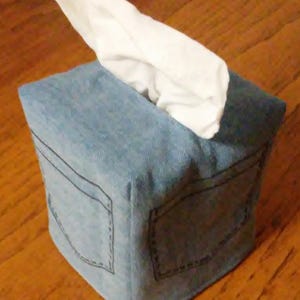 Tissue Box Cover, Square, Blue Denim With Pocket Designs Fabric Square ...