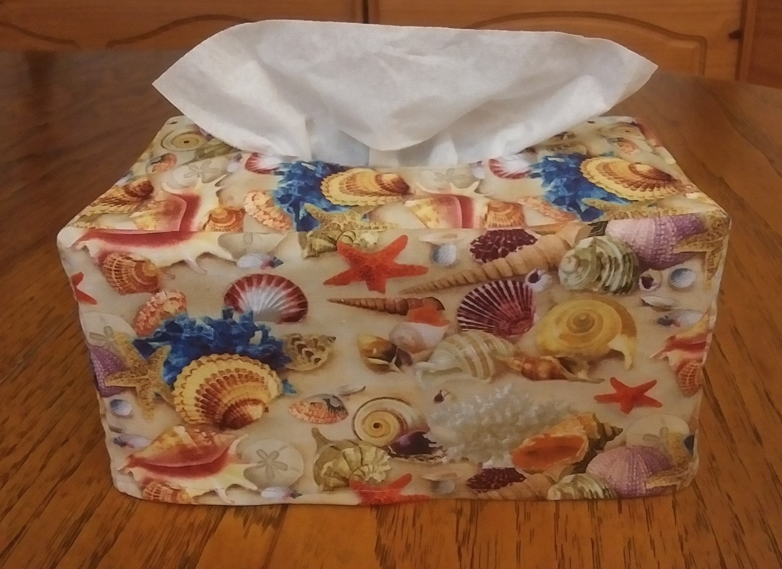 Tissue Box Cover, Rectangle, Colorful Sea Shells Fabric Tissue Box ...