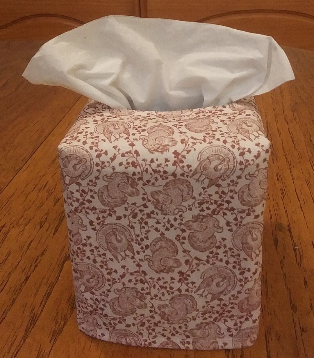 Tissue Box Cover, Square, Tossed Turkeys and Fall Leaves Square Fabric ...