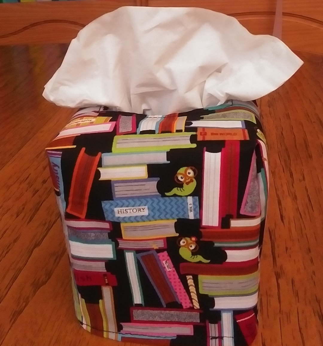 Tissue Box Cover, Square, Back to School Books Fabric Tissue Box Cover ...