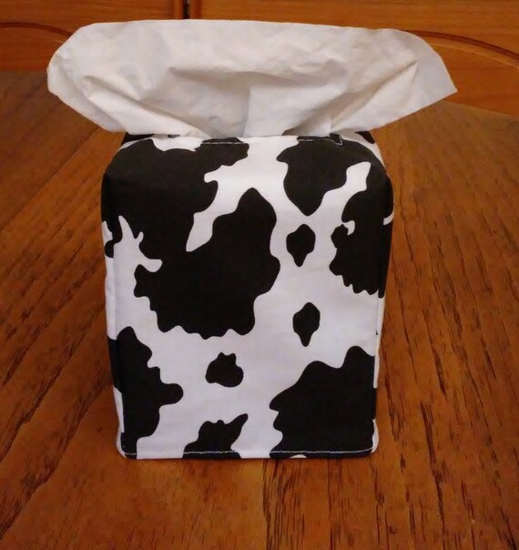 Tissue Box Cover Square Cow Print Black and White Fabric | Etsy