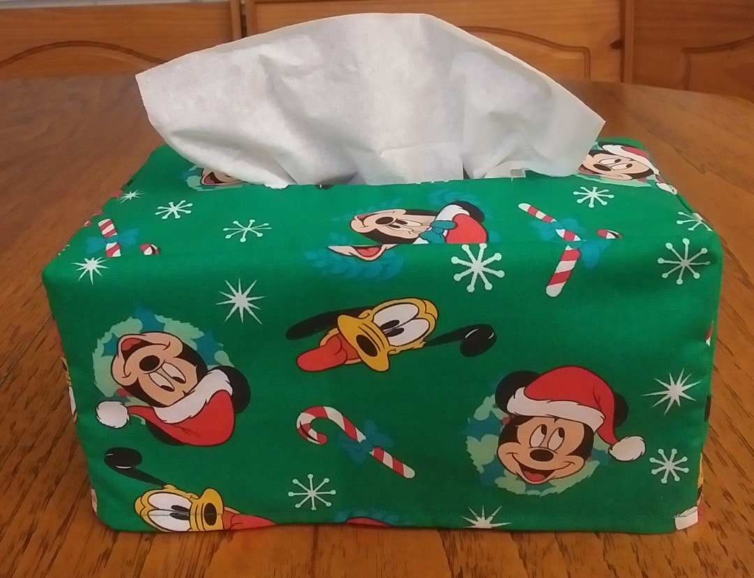 Tissue Box Cover, Rectangle, Mickey and Friends on Green Fabric ...