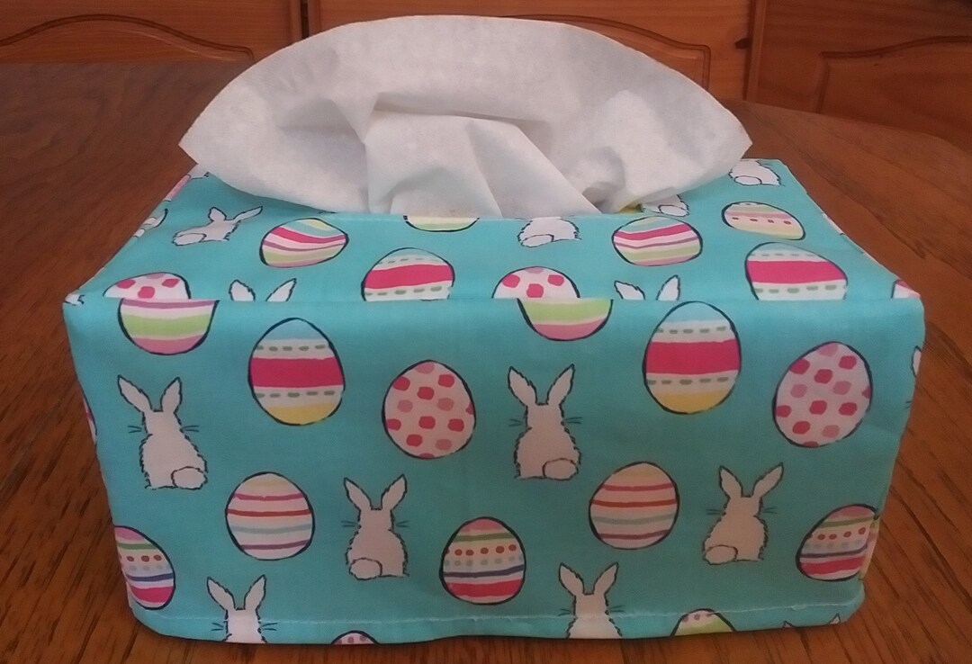 Tissue Box Cover, Rectangle, Easter Bunny Tails and Easter Eggs ...