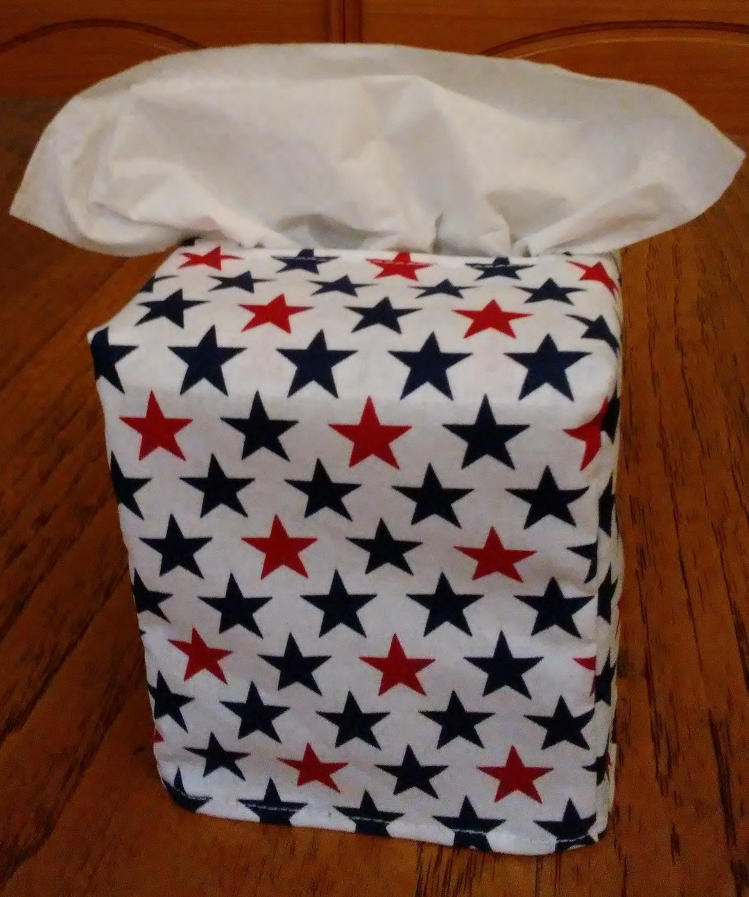 Tissue Box Cover, Square, Patriotic Bold Stars on White Fabric Square ...