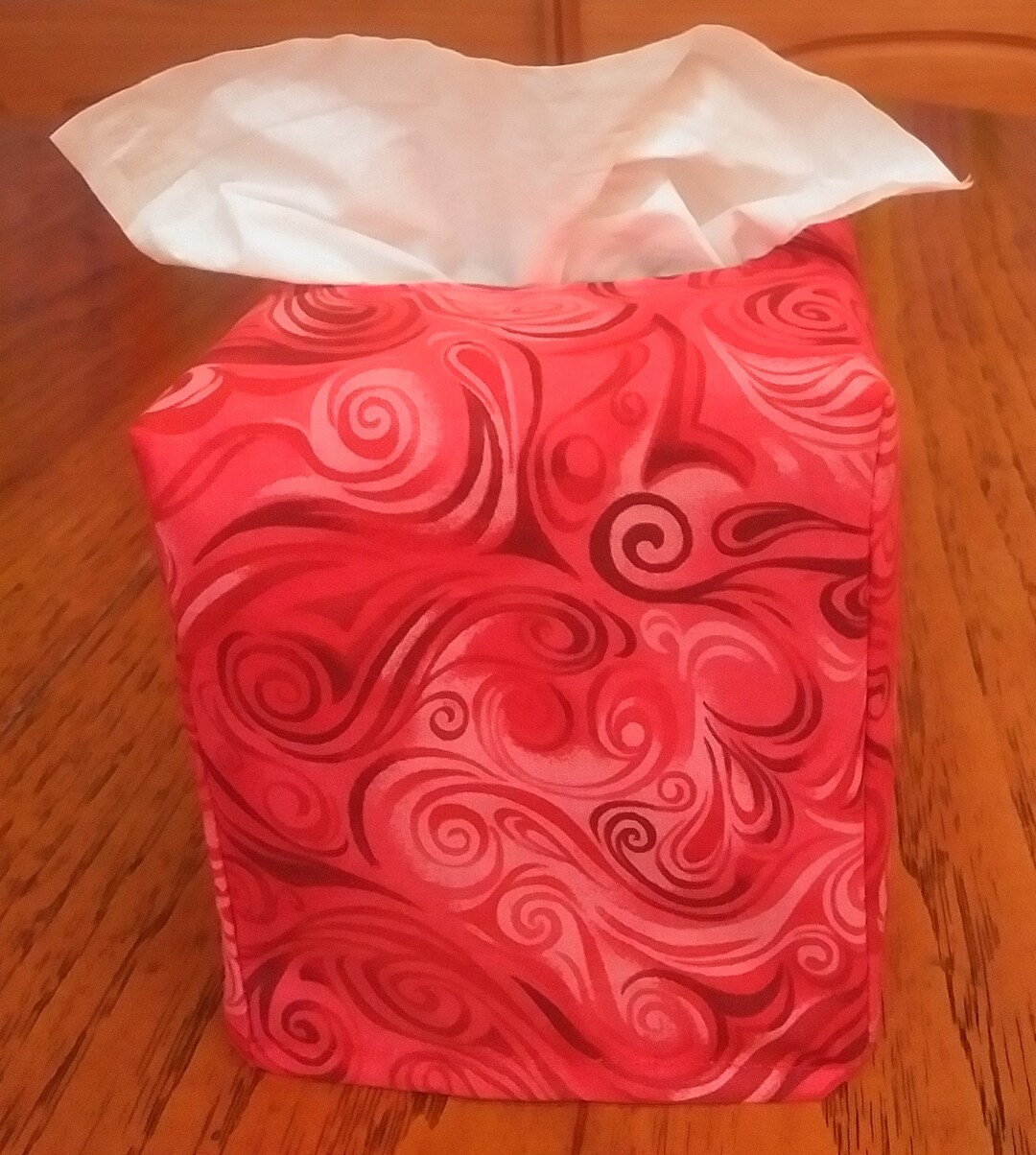 Tissue Box Cover, Square, Bold Swirls on Red Fabric Square Tissue Box ...