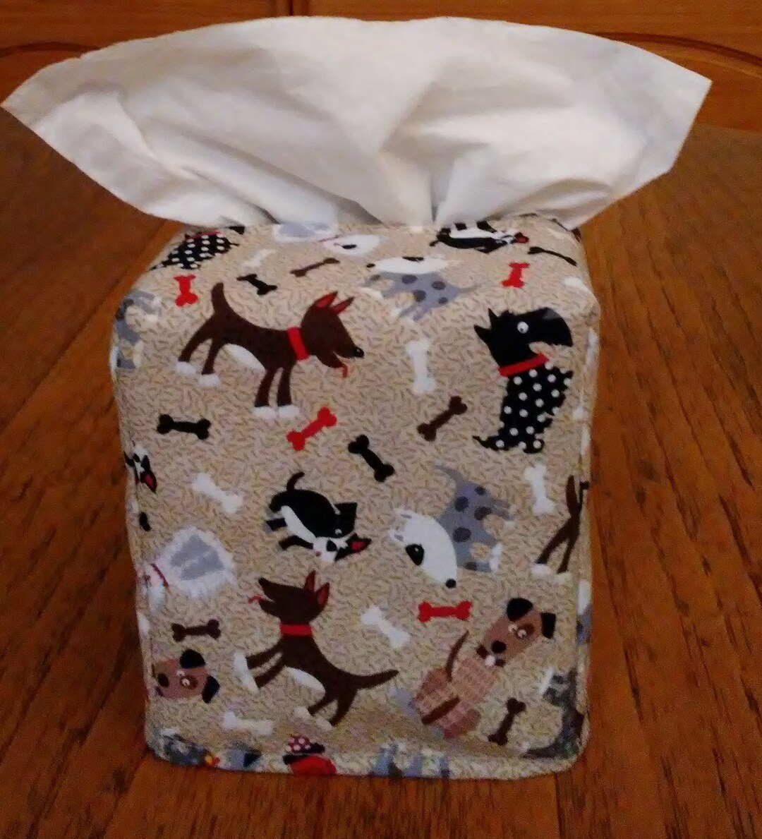 Tissue Box Cover, Square, Playful Dogs on Tan Fabric Square Tissue Box ...