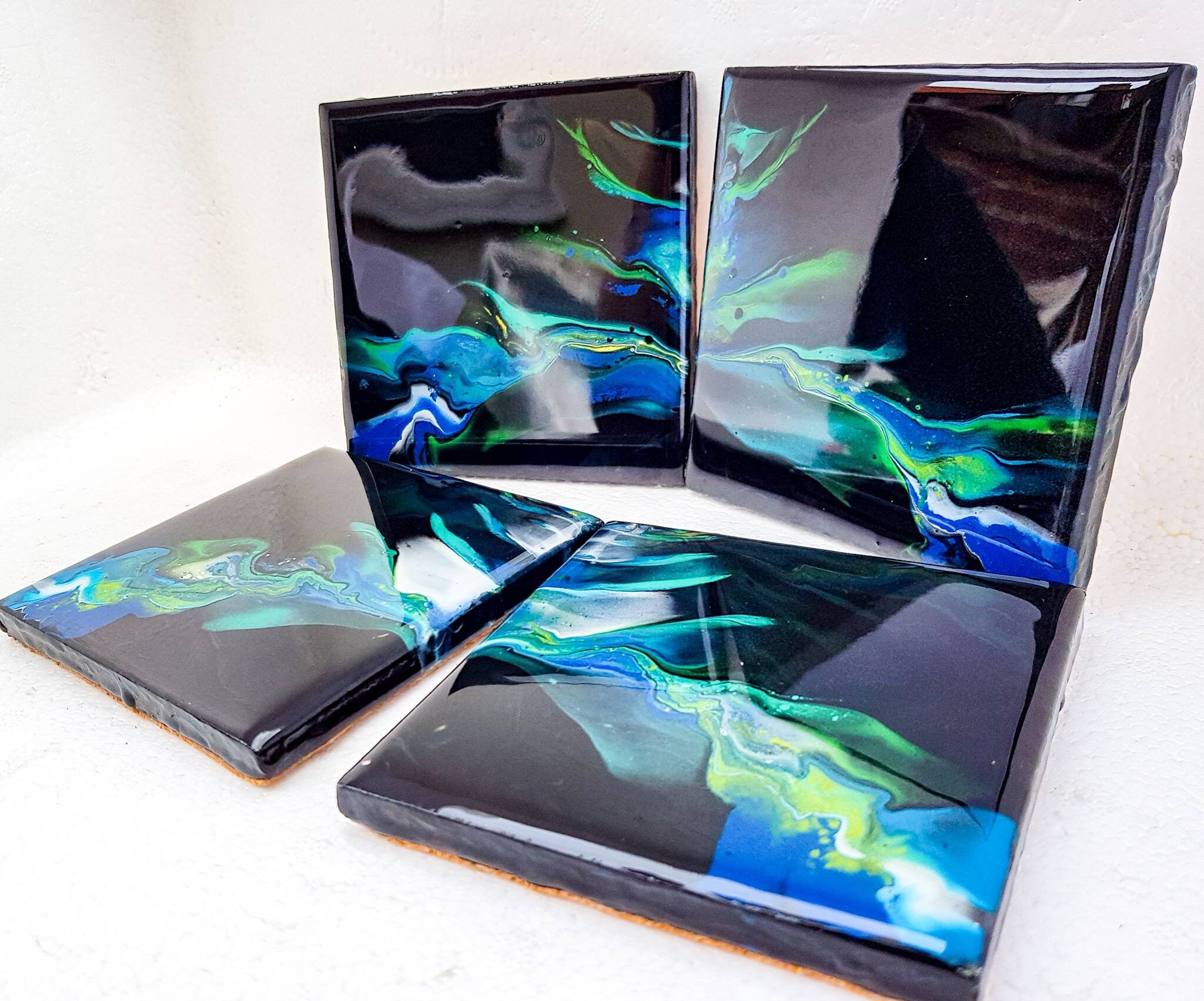 Custom Order, Resin Coasters Set of 4, Fluid Art Blue Black White ...