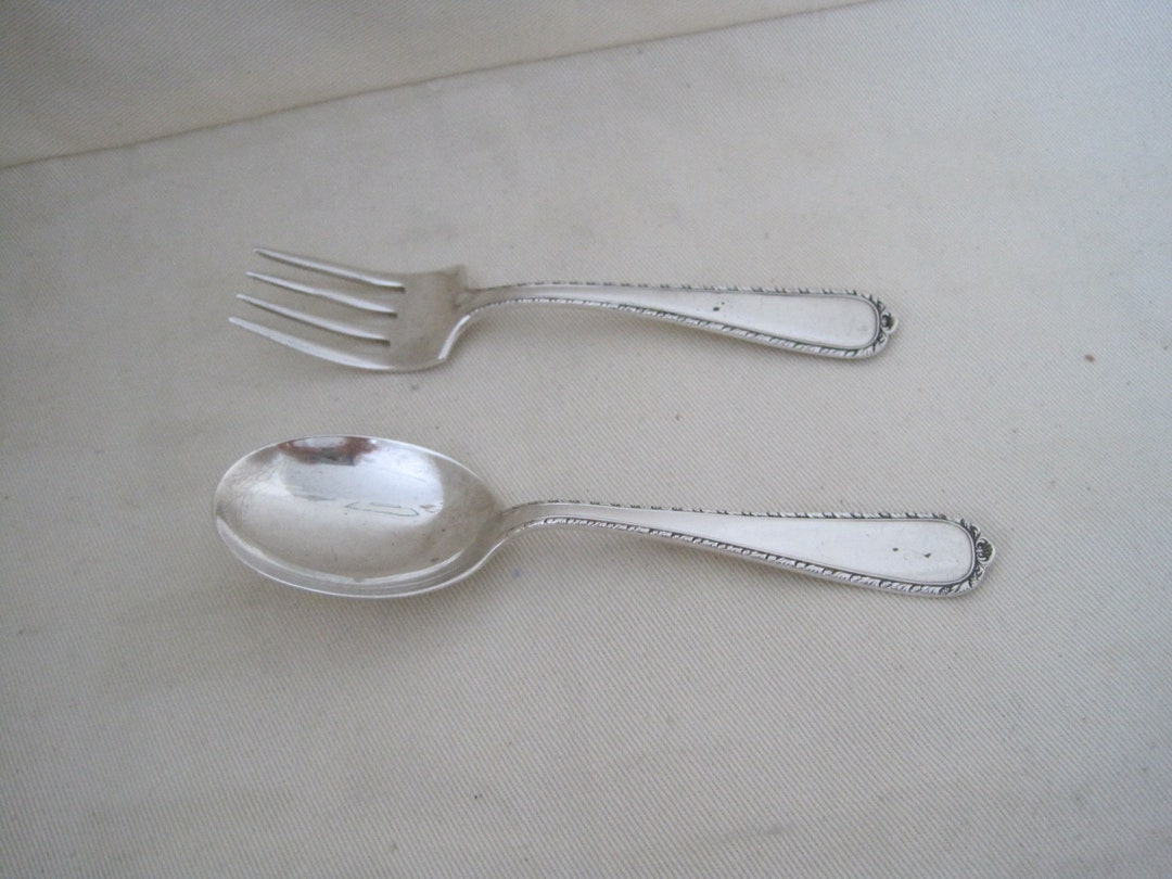 Sterling Baby Set; Baby Fork and Spoon Set in "pine Tree" Pattern ...