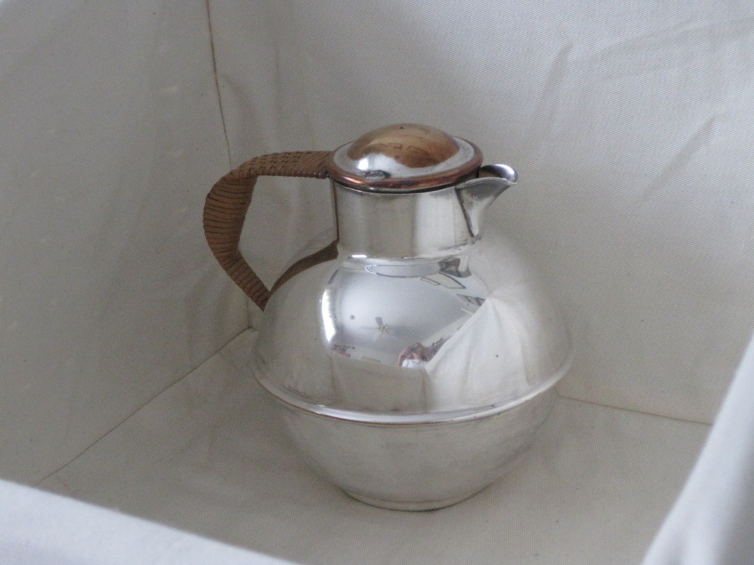 Teapot; Art Deco Small Silverplate Teapot, Hot Water Pot, With Rattan ...