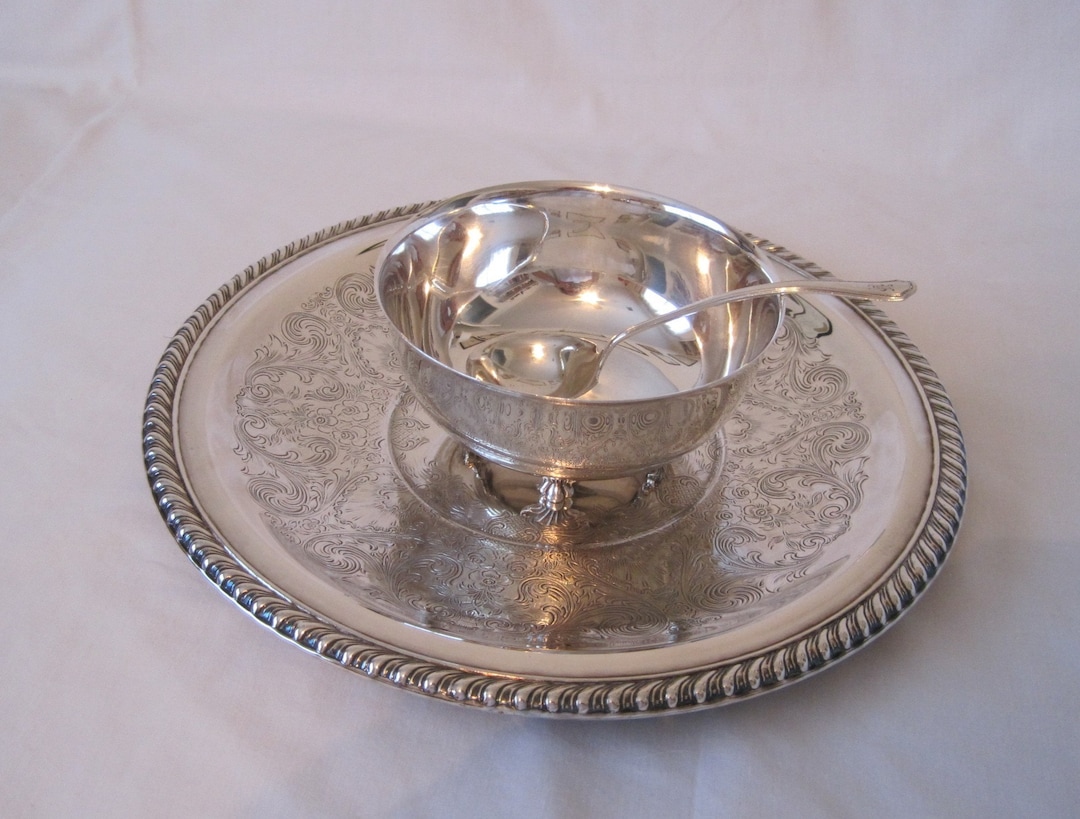 Three-piece Silverplate Chip and Dip Set With Sterling Silver Spoon - Etsy