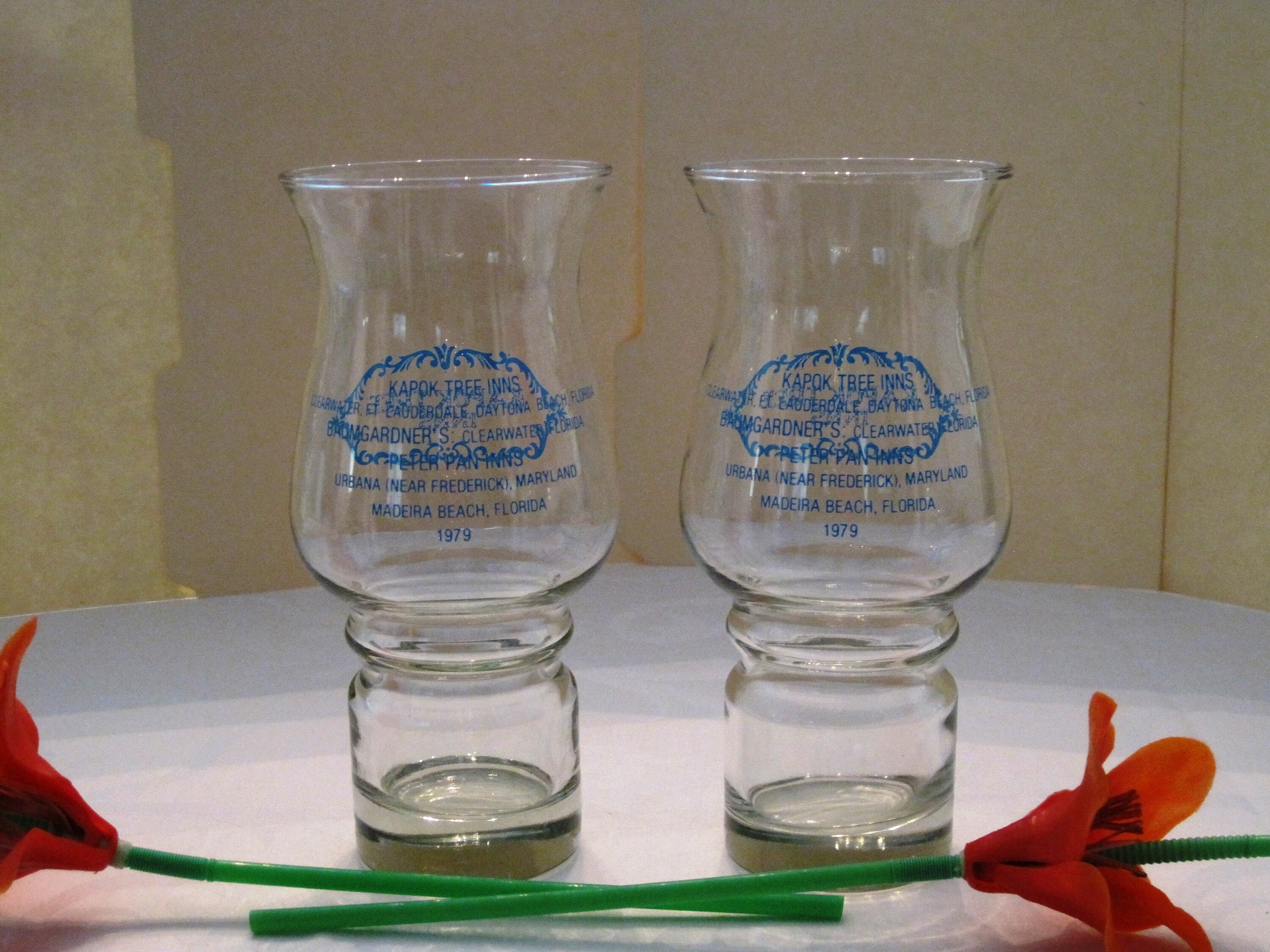 Tiki Bar Ready Set of Two KAPOK TREE INN Peter Pan Inn Glasses with ...