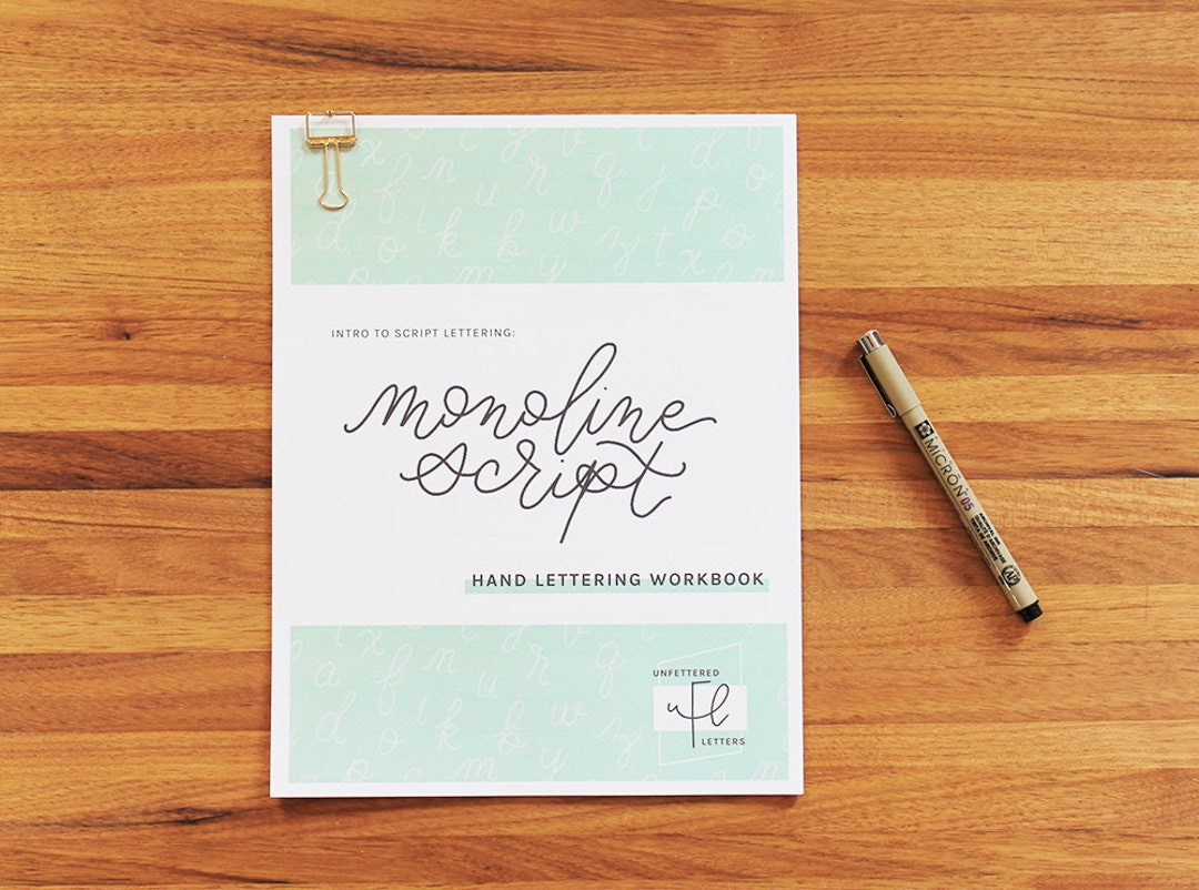 Monoline Script Workbook | Hand Lettering Worksheets | Digital Download ...