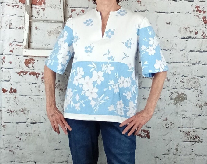 Upcycled Tablecloth Shirt, Dogwood Flower Top, Ladies Reworked Clothing ...