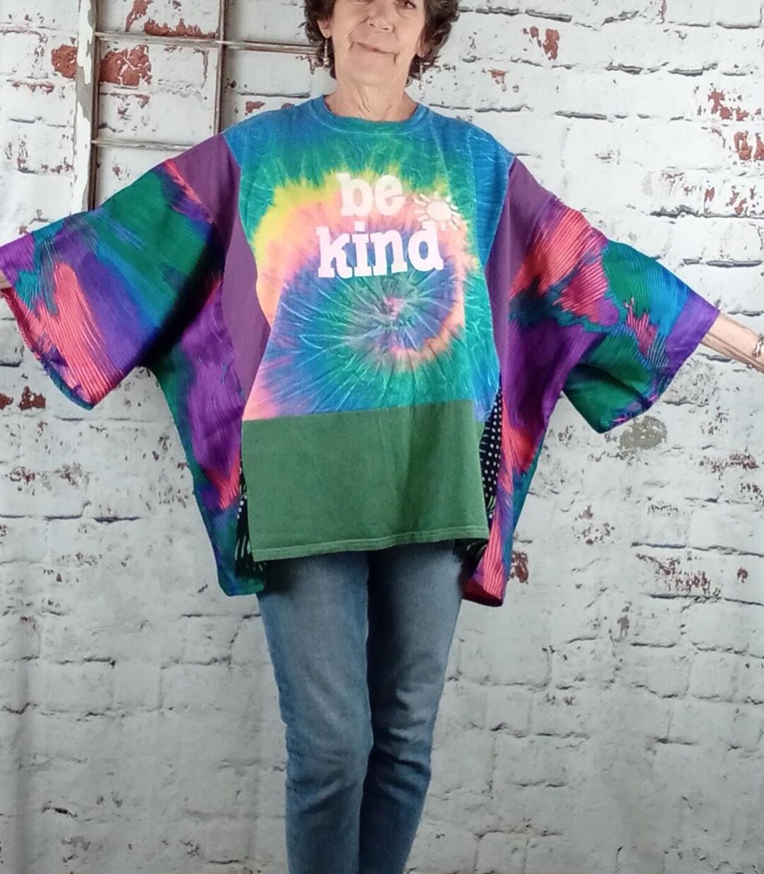 1X-3X Boho Shirt, Ladies Be Kind Top, Upcycled T-shirt, Plus Size ...