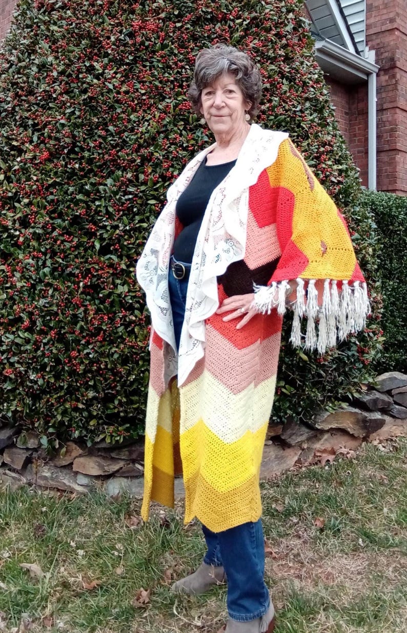 Upcycled Long Afghan Duster. Vintage Chevron Pattern, Boho Coat, M-XL ...