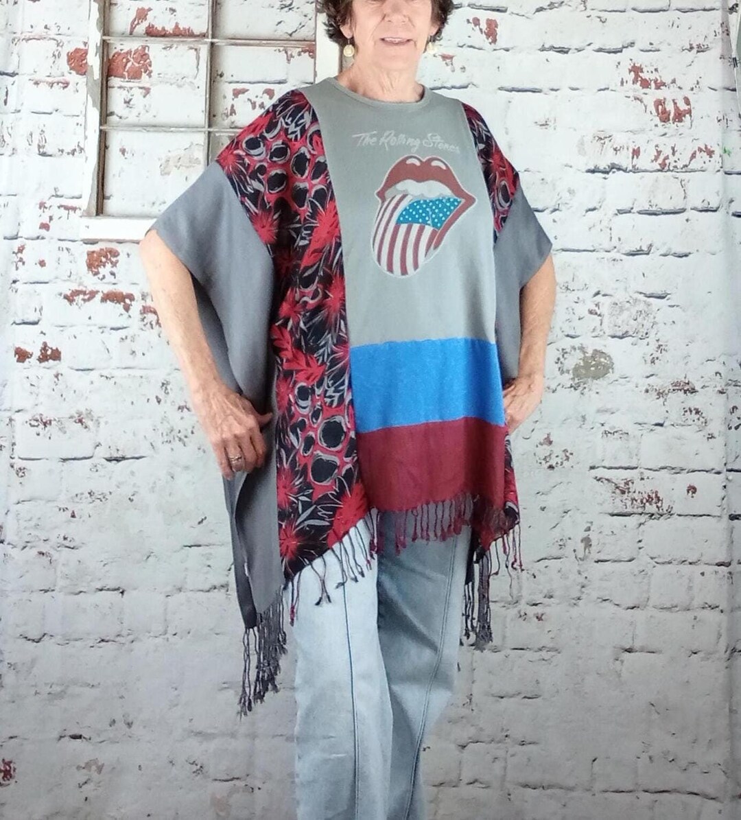 Rolling Stones Band Shirt, Music Poncho, Ladies Lightweight Upcycled T ...