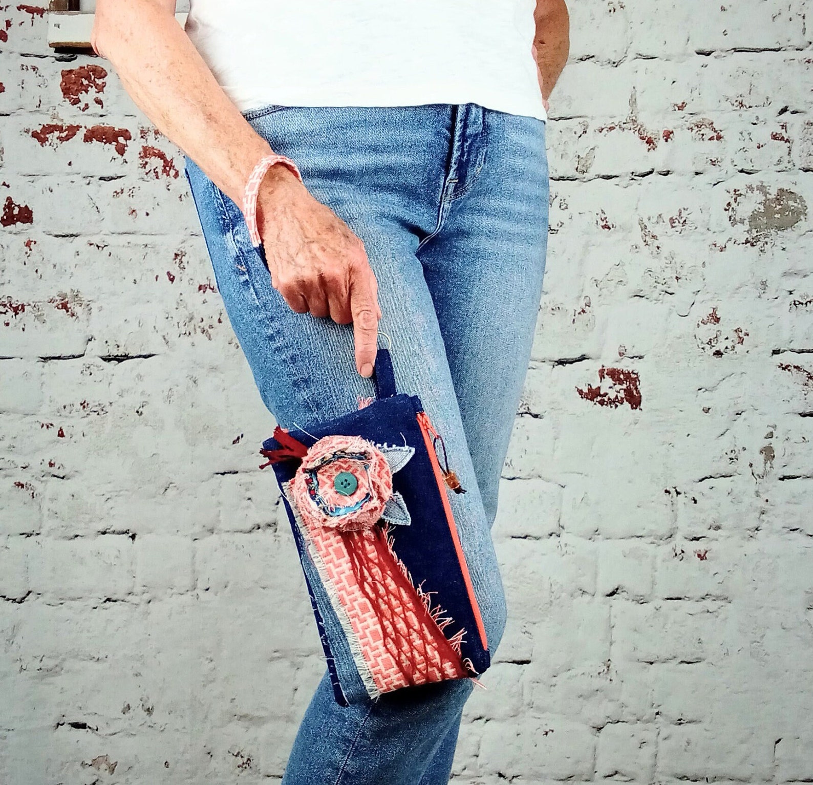 Denim Wristlet, Boho Clutch, Wallet Phone Wristlet, Upcycled Pouch, - Etsy