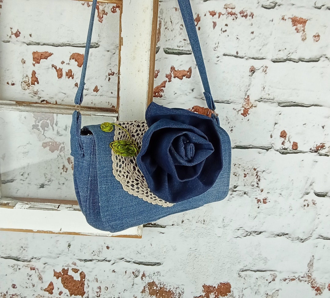 Small Denim Purse, Crossbody Bag, Boho Jean Pocketbook, Jean Purse With ...