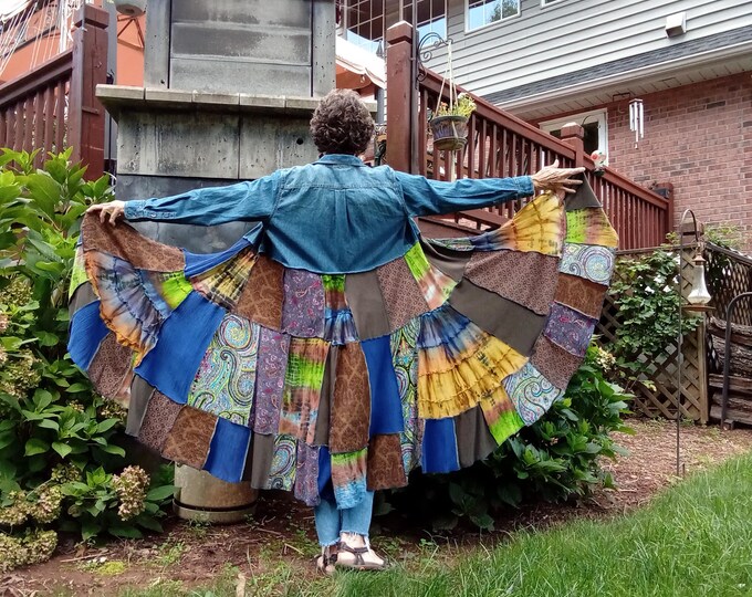 Long Boho Duster, Ladies Upcycled LG Jacket, Denim Pieced Clothing ...