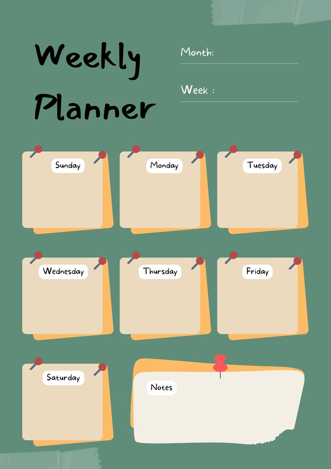 Green Sticky Note Weekly Planner Printable Illustration - Etsy