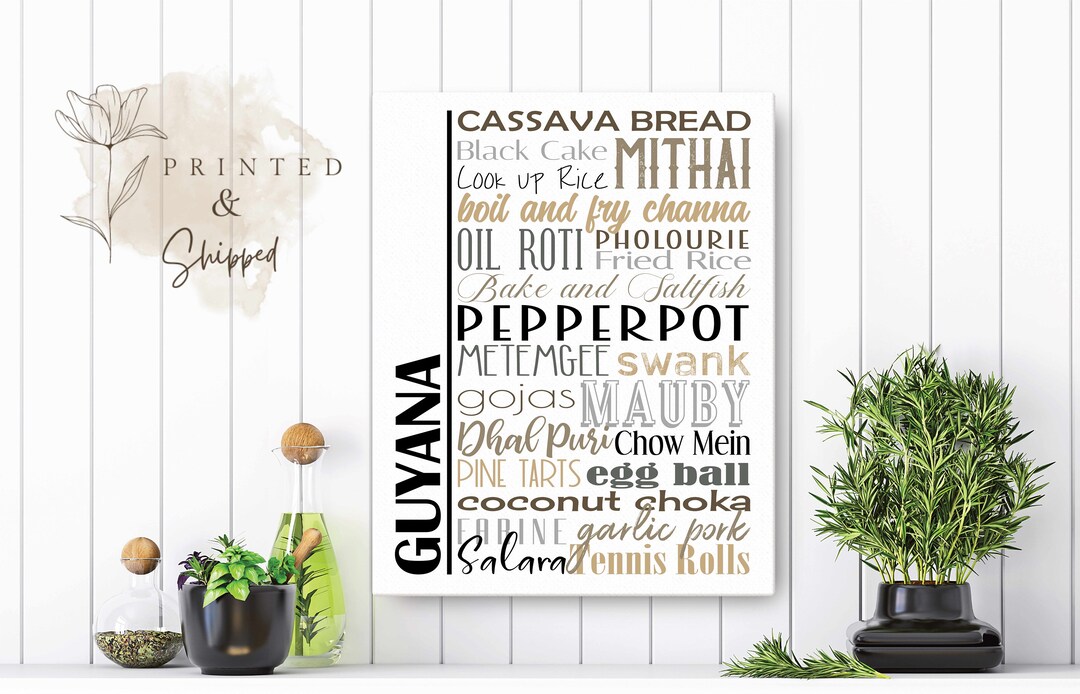 Guyana Food Sign Canvas, Traditional Guyanese Dishes, Food Art, Gift ...