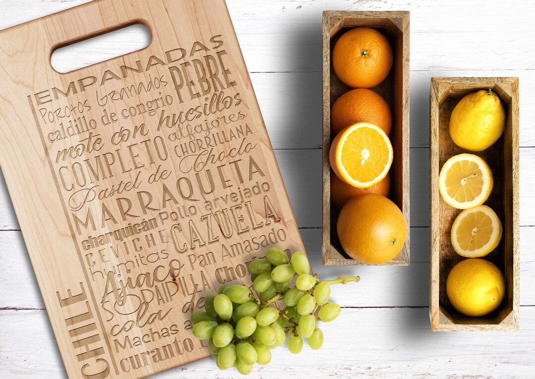 Chilean Food Laser Engraved Maple Cutting Board With Handle | Chile ...