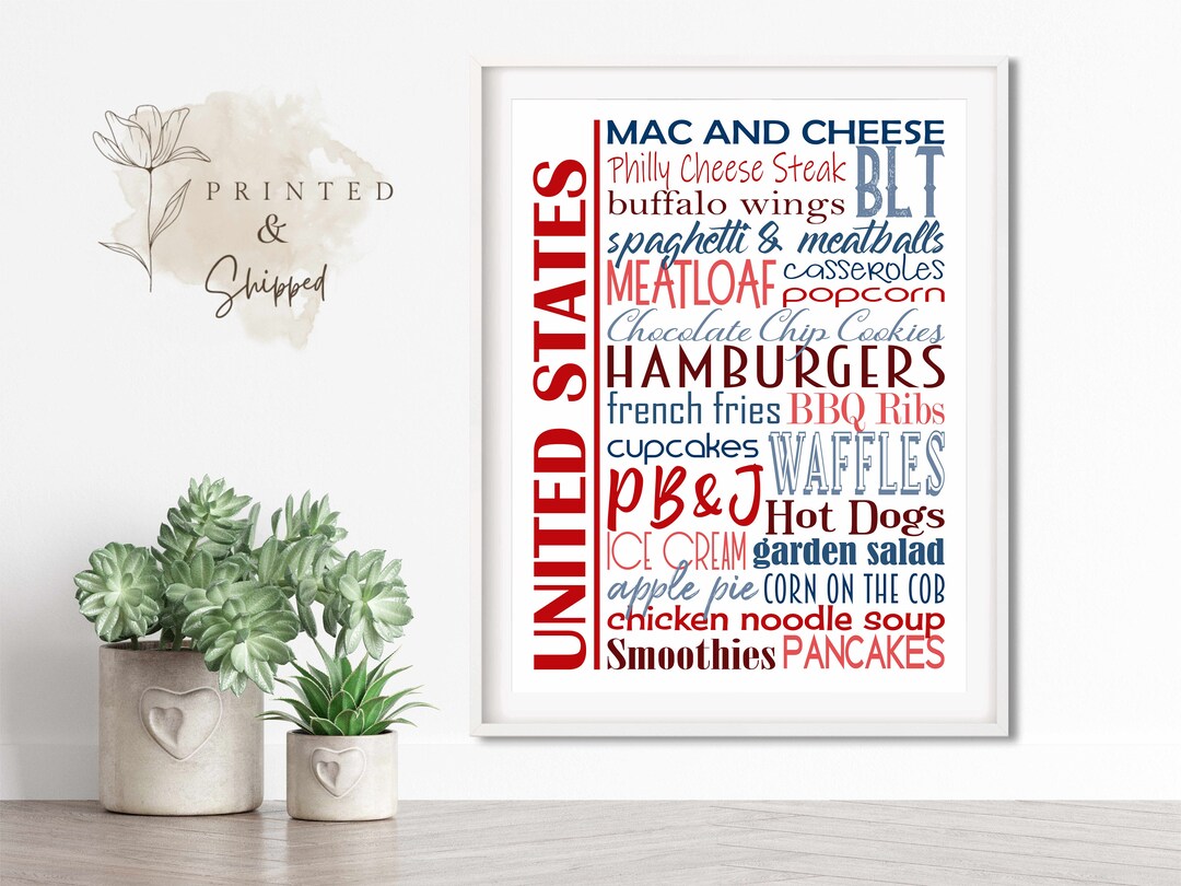 USA Food Sign Poster, Traditional American Dishes, Multiple Sizes and ...