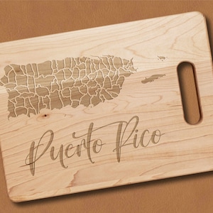 Puerto Rico Silhouette Laser Engraved Maple Cutting Board With Handle ...
