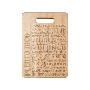 Puerto Rican Food Laser Engraved Maple Cutting Board With Handle ...