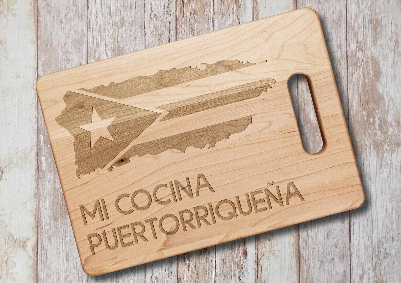 Mi Cocina Puertorriqueña Laser Engraved Maple Cutting Board Puerto Rico ...