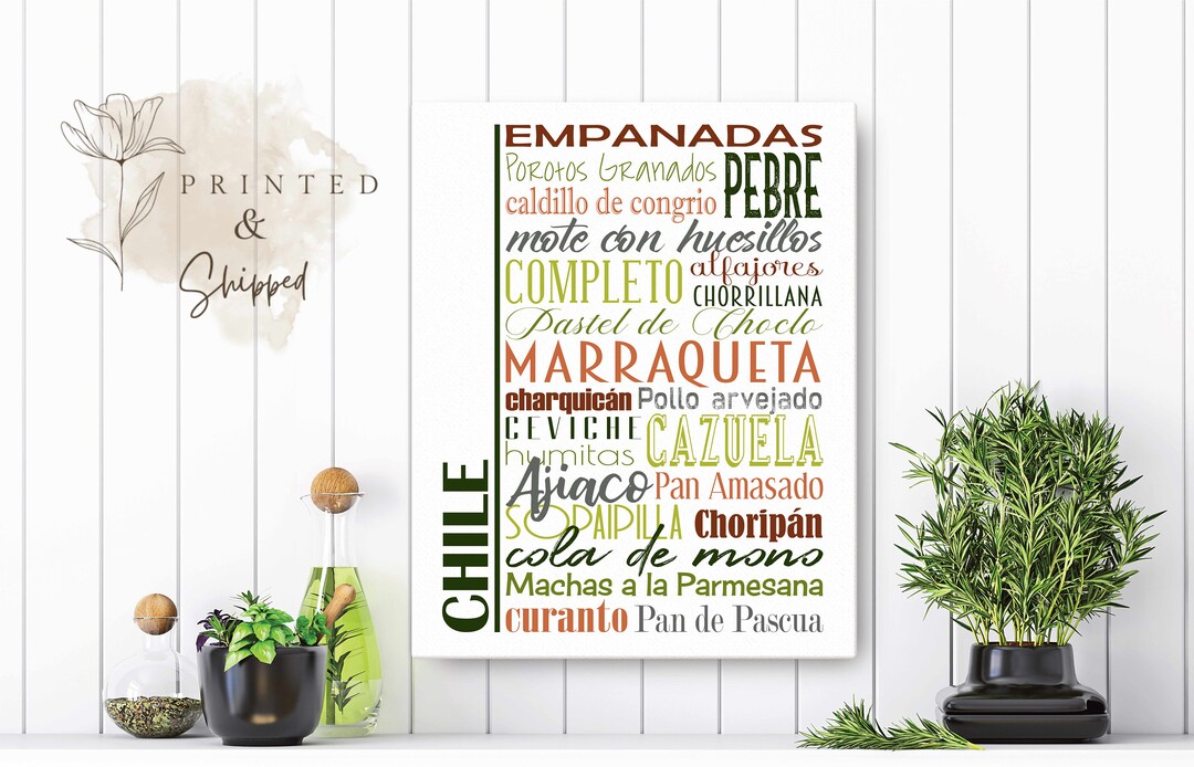 Chile Food Sign Canvas, Traditional Chilean Dishes, Food Art, Gift for ...
