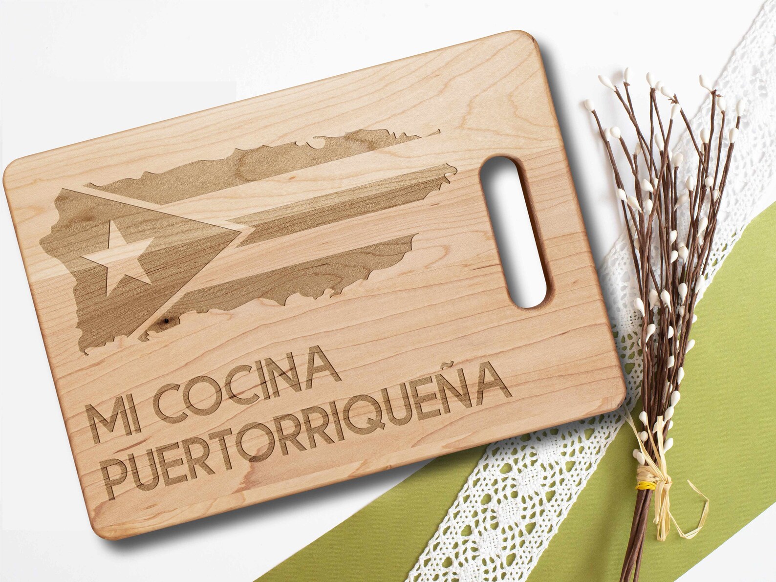 Mi Cocina Puertorriqueña Laser Engraved Maple Cutting Board Puerto Rico ...
