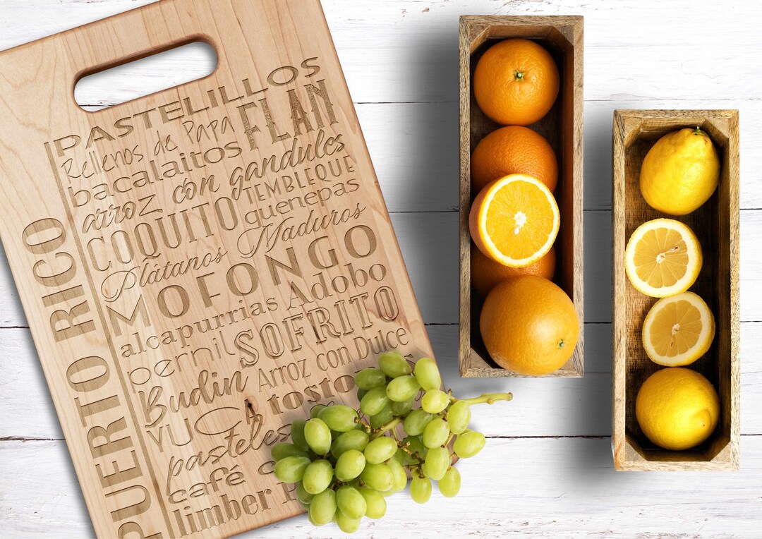 Puerto Rican Food Laser Engraved Maple Cutting Board With Handle ...