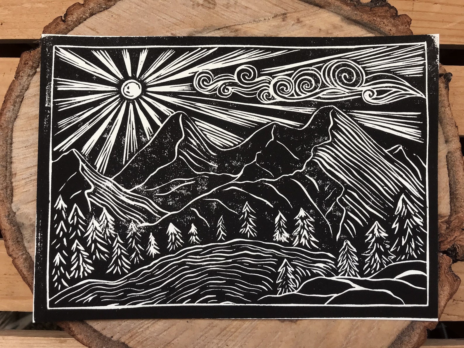 Mountains, Original Linocut Print, Lino Print - Etsy Canada
