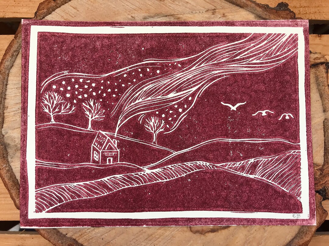 Autumn Winds, Original Linocut Print, Linoleum Block Print - Etsy