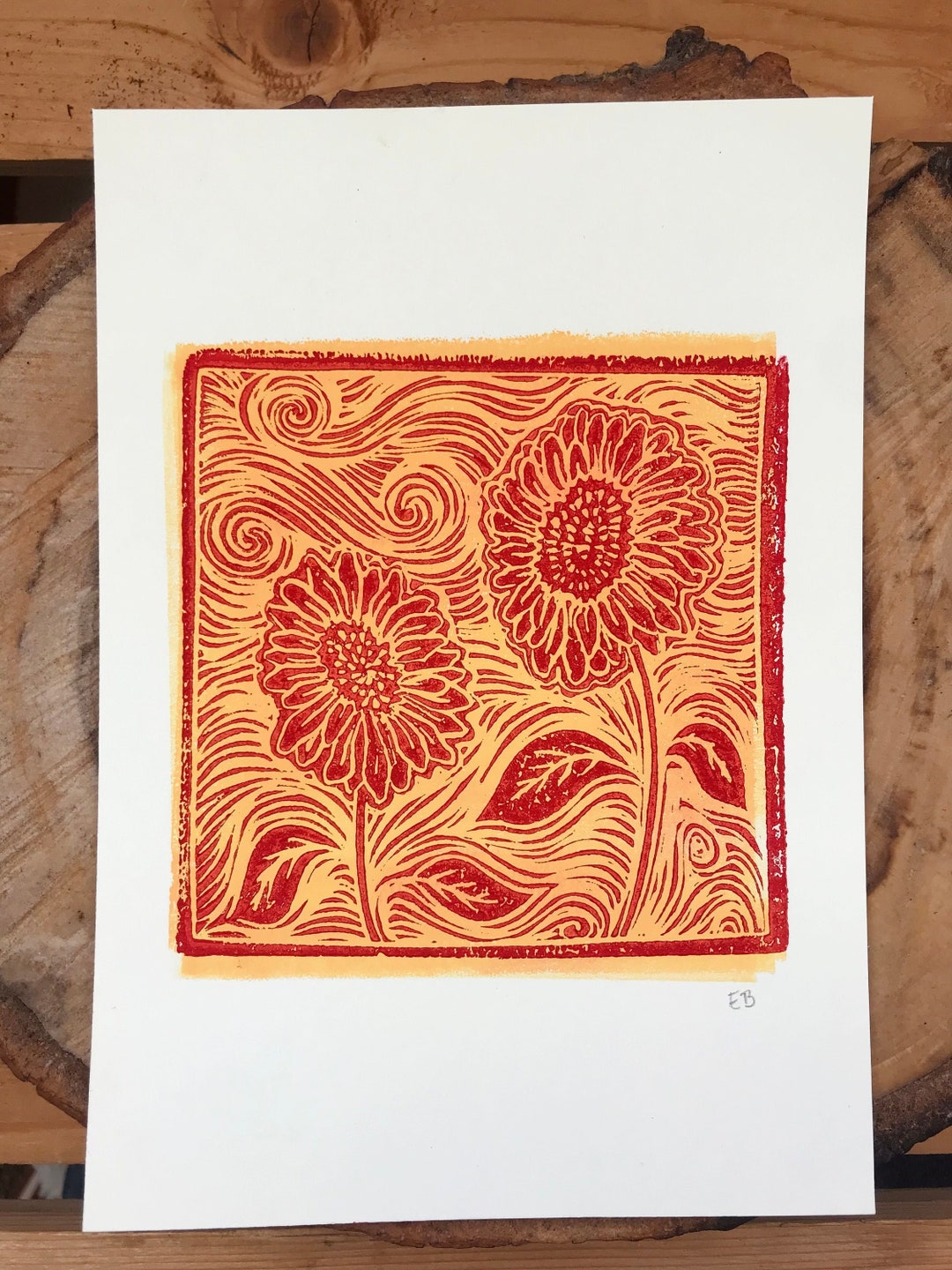 Sunflowers, Original Linocut Print, Linoleum Block Print - Etsy