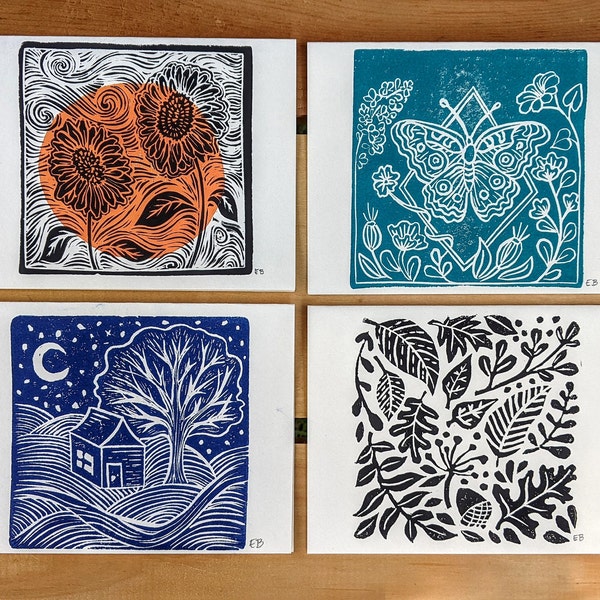 Linocut Cards - Etsy