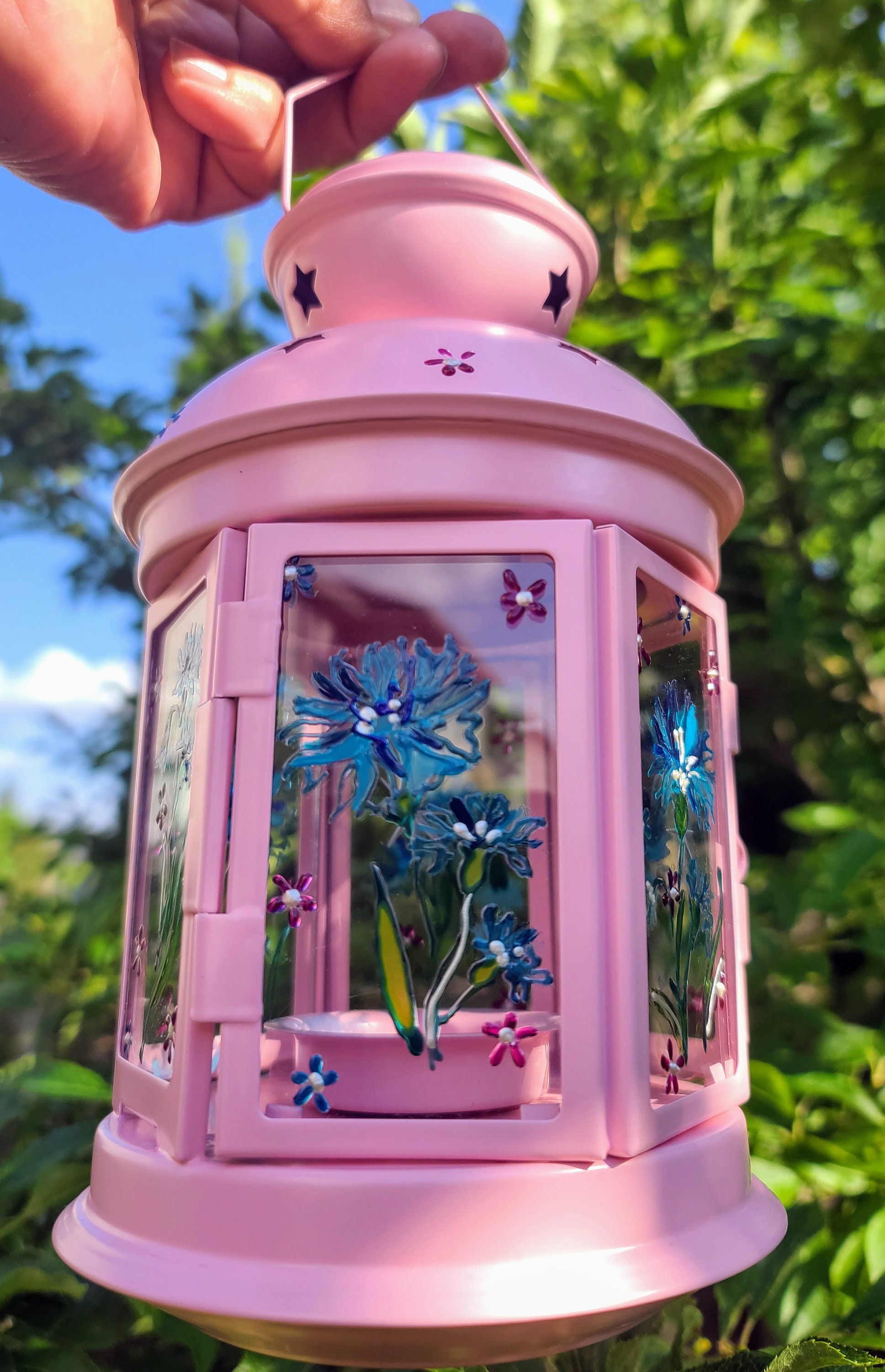 Cute Pink Lantern With Beautiful Flower Design Hand Painted - Etsy UK