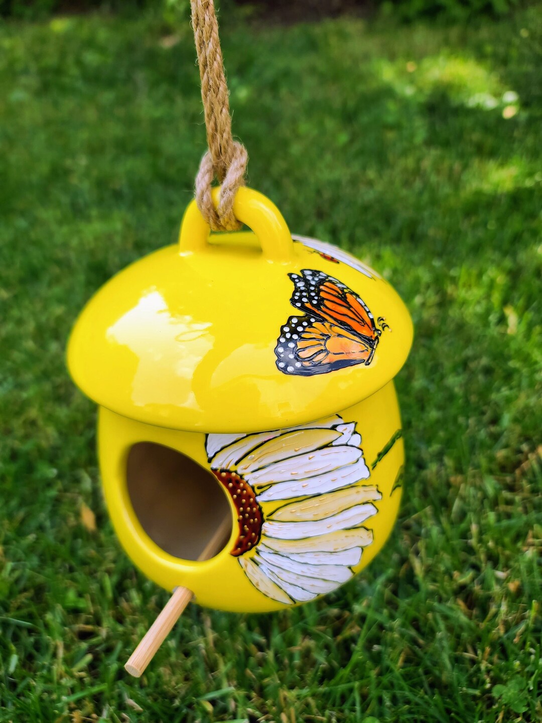Yellow Birdhouse Hand Painted,monarch Butterfly,decorative Birdhouse ...