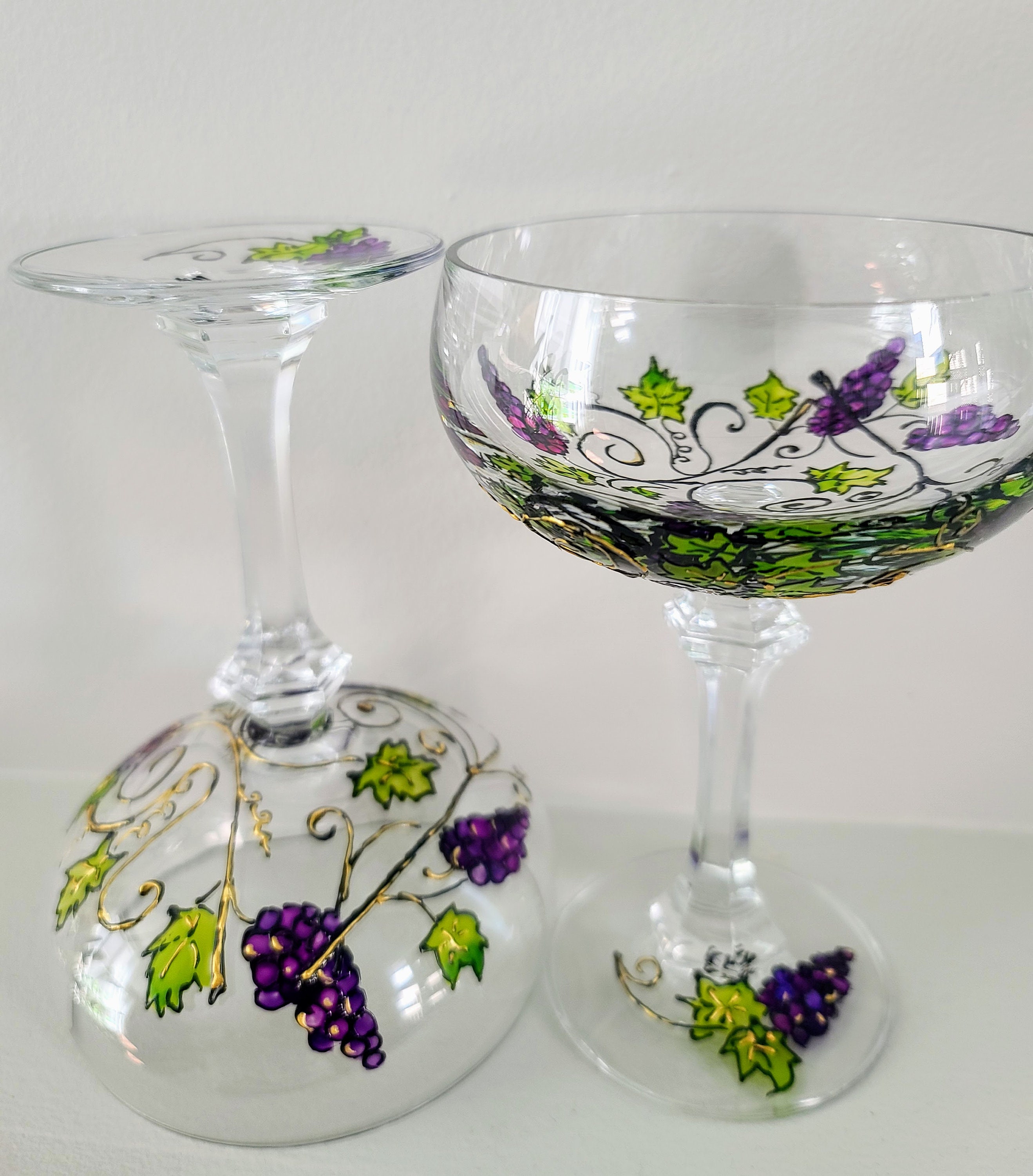 Stunning Crystal Wine,cocktail Glasses, Grape Vine Design,set of 2, Perfect Gift Idea - Etsy
